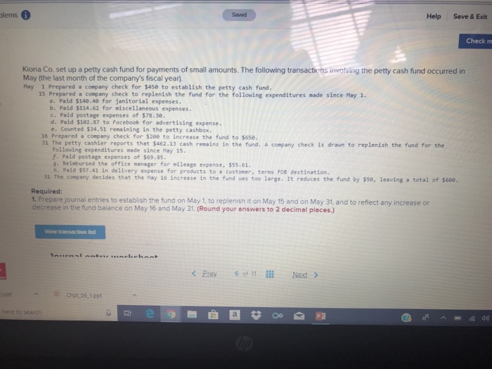 Solved lems Saved Help Save & Exit Check m Kiona Co set up a | Chegg.com