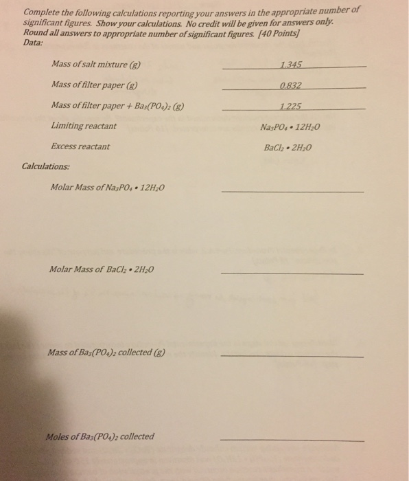 Solved Complete the following calculations reporting your | Chegg.com