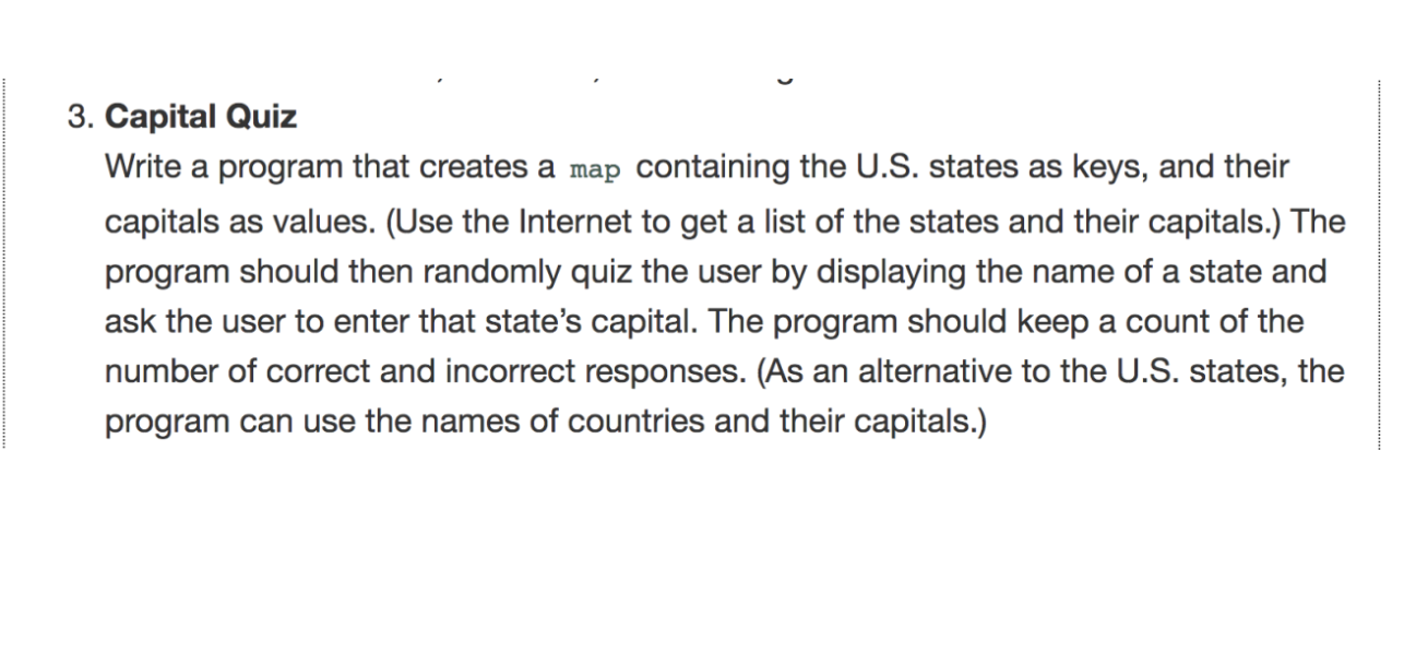 Solved 3. Capital Quiz Write a program that creates a map | Chegg.com