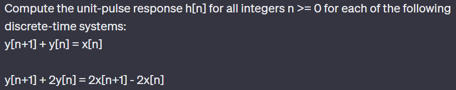 Solved Compute the unit-pulse response h[n] for all integers | Chegg.com