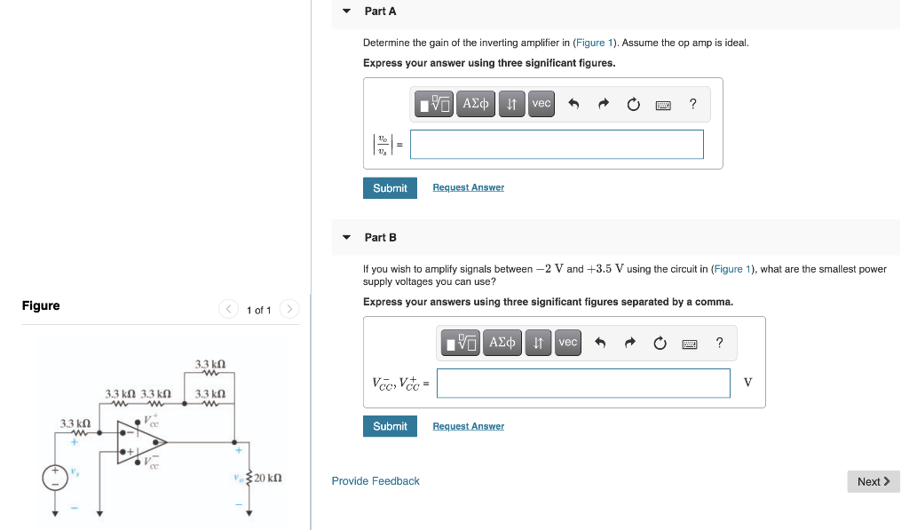 Solved Part A Determine the gain of the inverting amplifier | Chegg.com