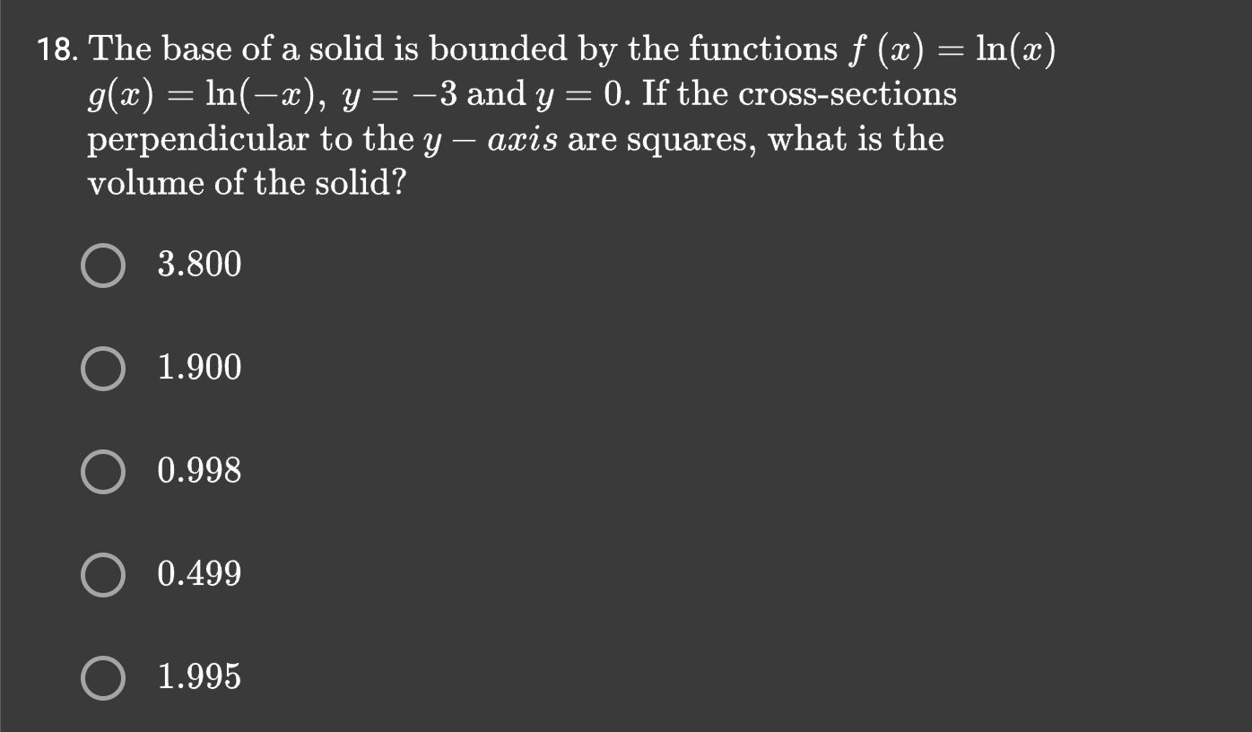 Solved 8. The base of a solid is bounded by the functions | Chegg.com