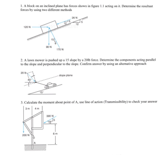 Solved 1. A block on an inclined plane has forces shown in | Chegg.com
