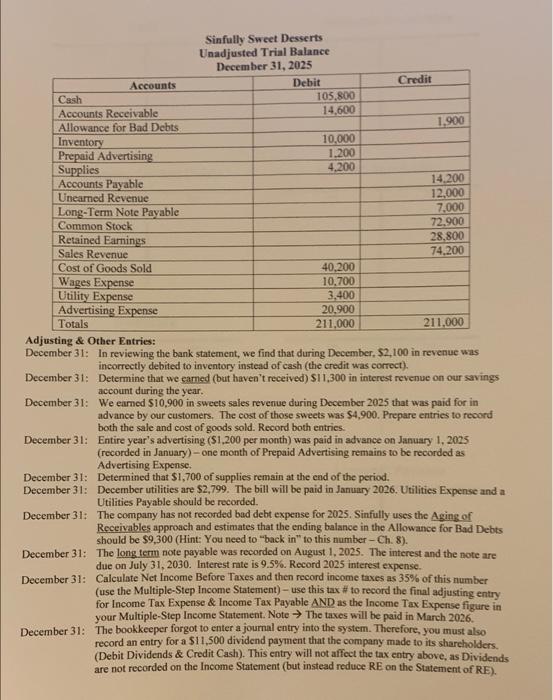 Solved ACCT 207 PROJECT Adjusting Journal Entries and | Chegg.com
