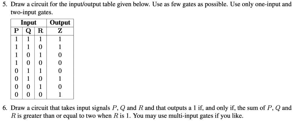 Solved 5. Draw a circuit for the input/output table given | Chegg.com