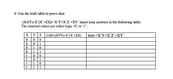 Solved 1- Use the truth table to prove that: | Chegg.com