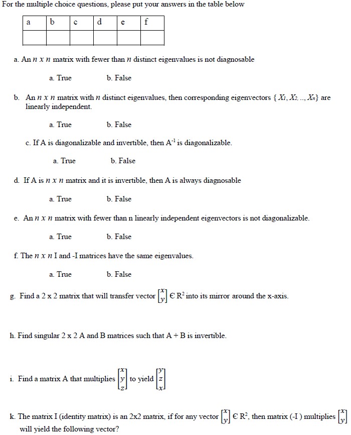 Solved For the multiple choice questions, please put your | Chegg.com