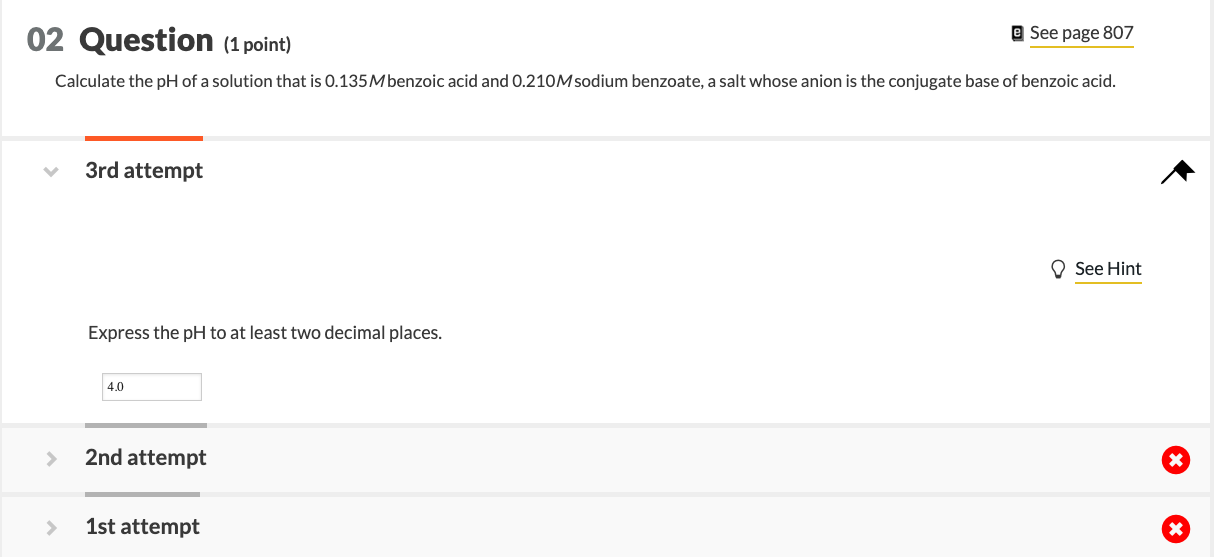 Solved 02 Question (1 point) 른 See page 807 Calculate the pH | Chegg.com