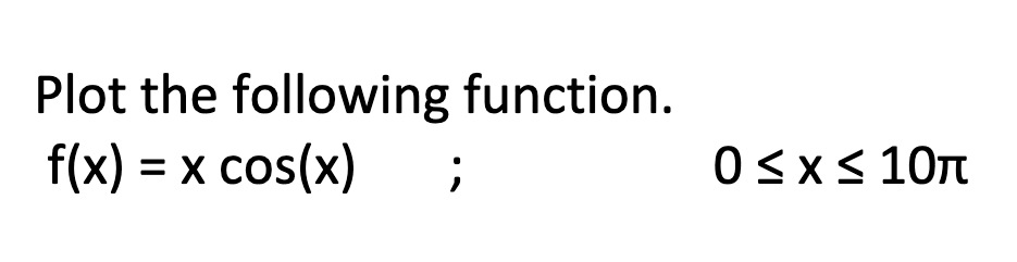 Solved Plot the following function. f(x)=xcos(x);0≤x≤10π | Chegg.com