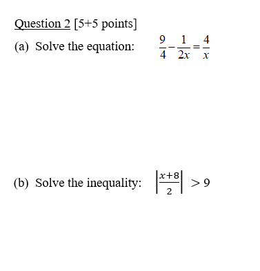Solved Question 2 [5+5 points] (a) Solve the equation: 4 9 4 | Chegg.com