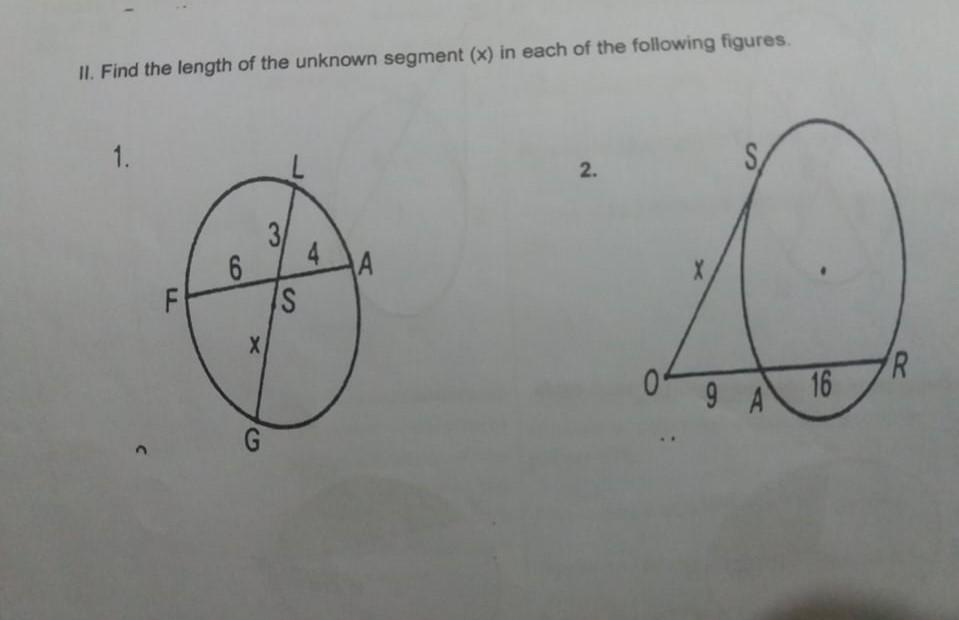 Solved II. Find the length of the unknown segment (x) in | Chegg.com
