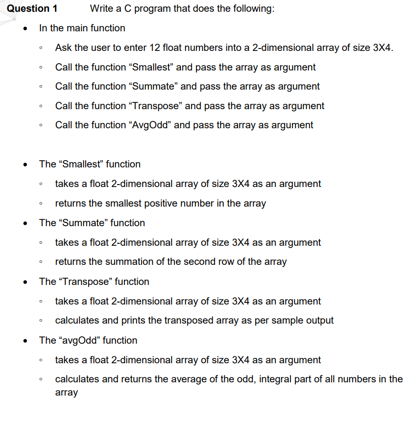 Solved Question 1 Write a C program that does the following: | Chegg.com