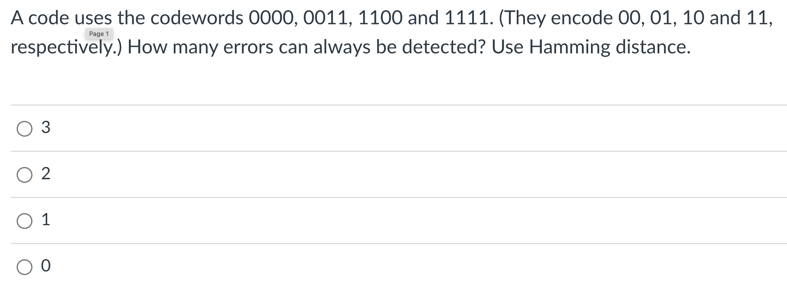 Solved A code uses the codewords 0000, 0011, 1100 ﻿and | Chegg.com