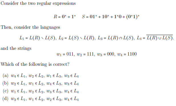 Solved Consider the two regular expressions R=0* + 1* S = | Chegg.com