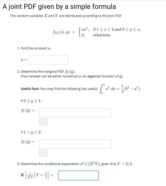 Solved A joint PDF given by a simple formula The random | Chegg.com