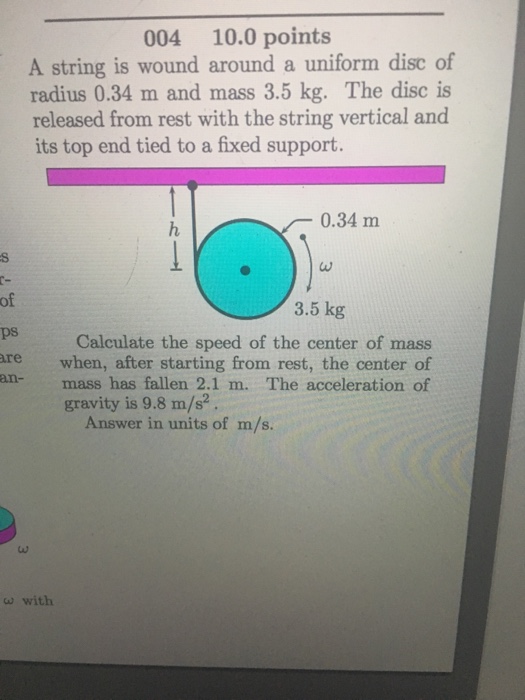 Solved A string is wound around a uniform disc of radius | Chegg.com