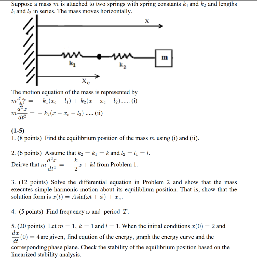 Solved Suppose a mass m is attached to two springs with | Chegg.com