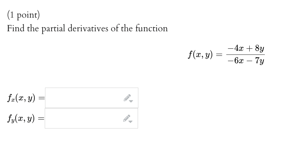 Solved (1 point) Find the partial derivatives of the | Chegg.com