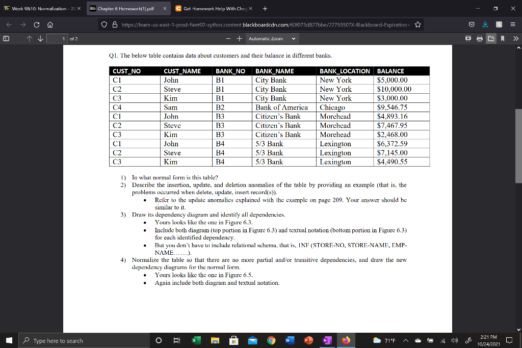 Solved 16 Week 98 10: Normalization - 20 X Bb Chapter 6 | Chegg.com