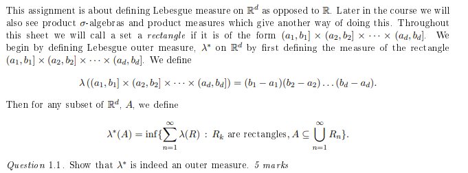 Solved This assignment is about defining Lebesgue measure on | Chegg.com