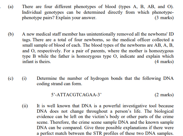 Solved (a) There are four different phenotypes of blood | Chegg.com