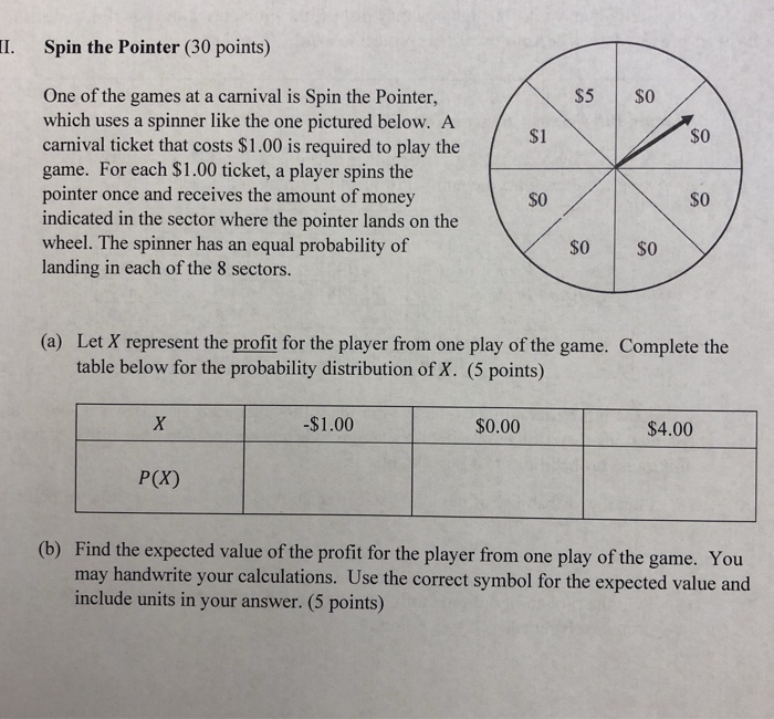 Solved I. Spin the Pointer (30 points) S5 SO One of the | Chegg.com Solved I. Spin the Pointer (30 points) S5 SO One of the | Chegg.com