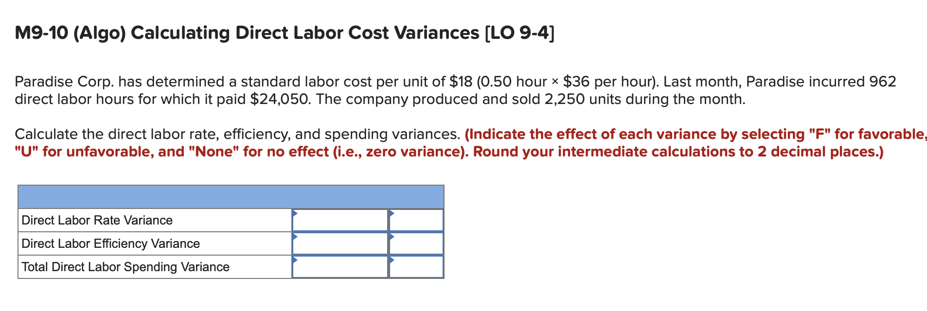 Solved M9-10 (Algo) Calculating Direct Labor Cost Variances | Chegg.com
