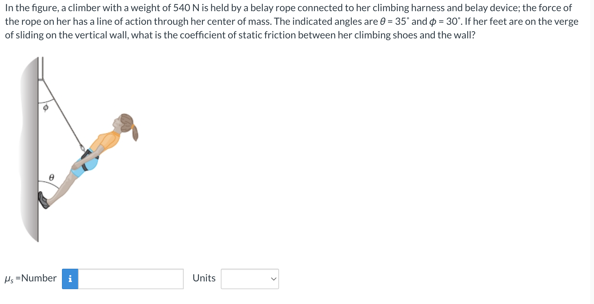 Solved In the figure, a climber with a weight of 540 N is | Chegg.com