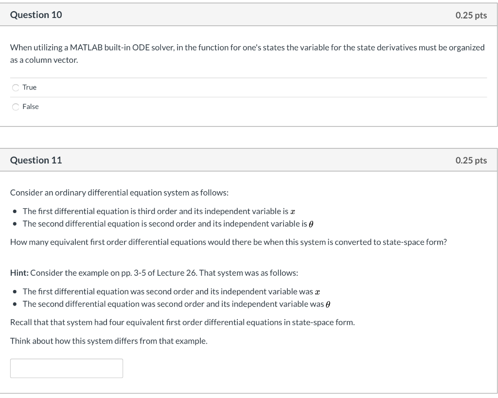 Solved Question 10 025 Pts When Utilizing A Matlab Built In