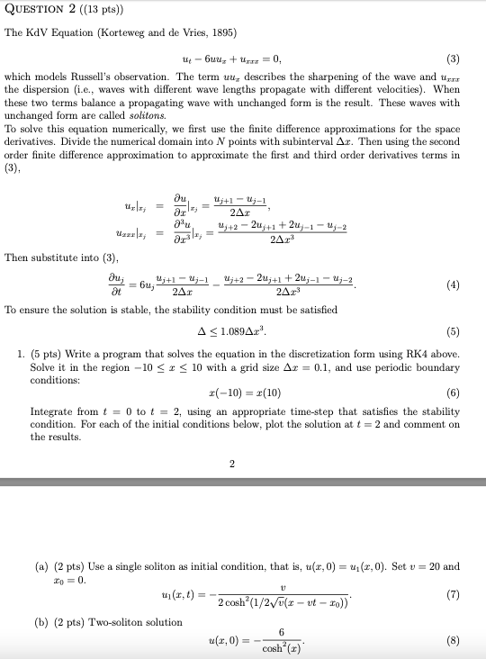 The KdV Equation (Korteweg and de Vries, 1895) | Chegg.com