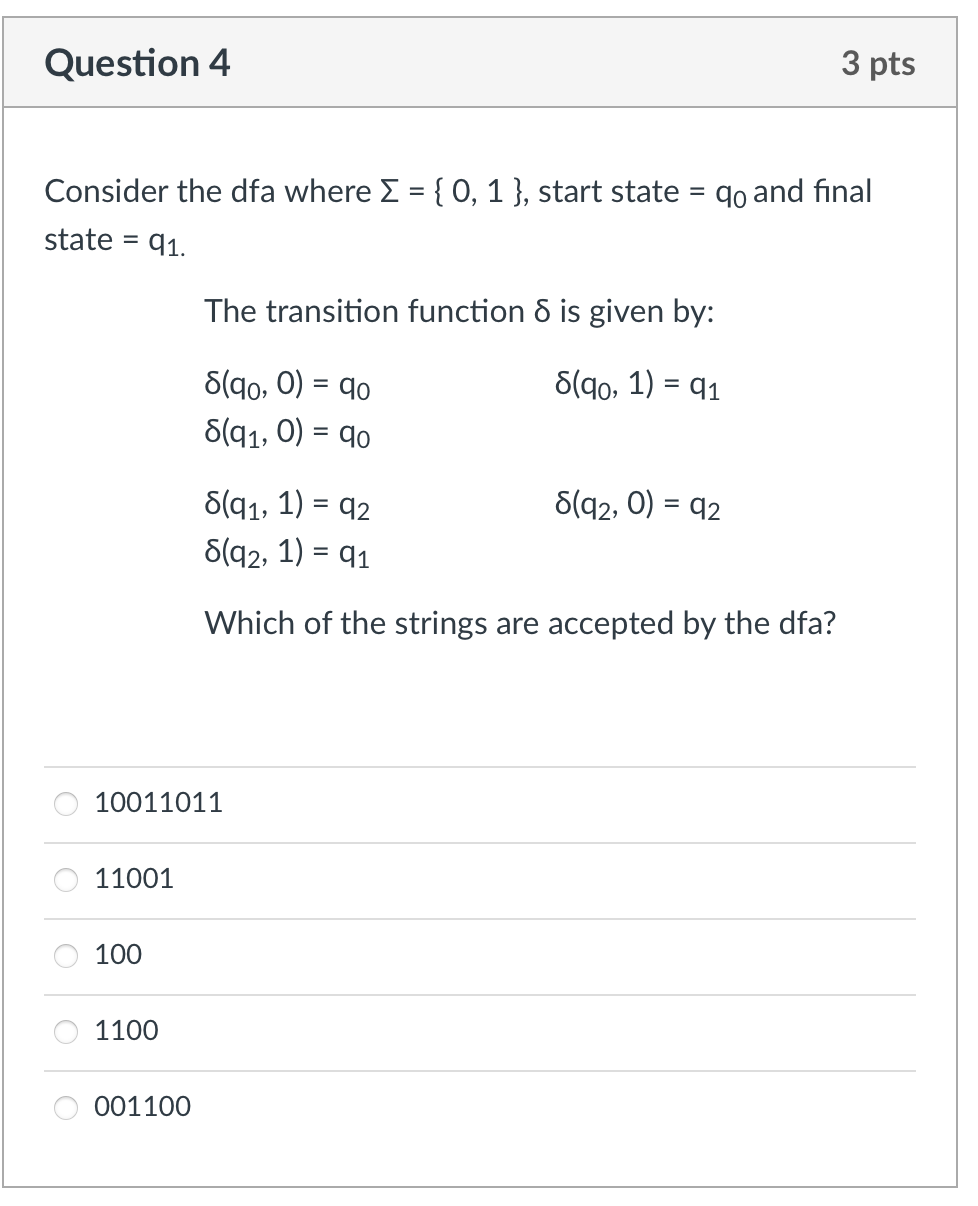 Solved Consider the dfa where Σ={0,1}, start state =q0 and | Chegg.com