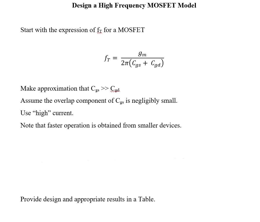 Solved Design a High Frequency MOSFET Model Start with the | Chegg.com