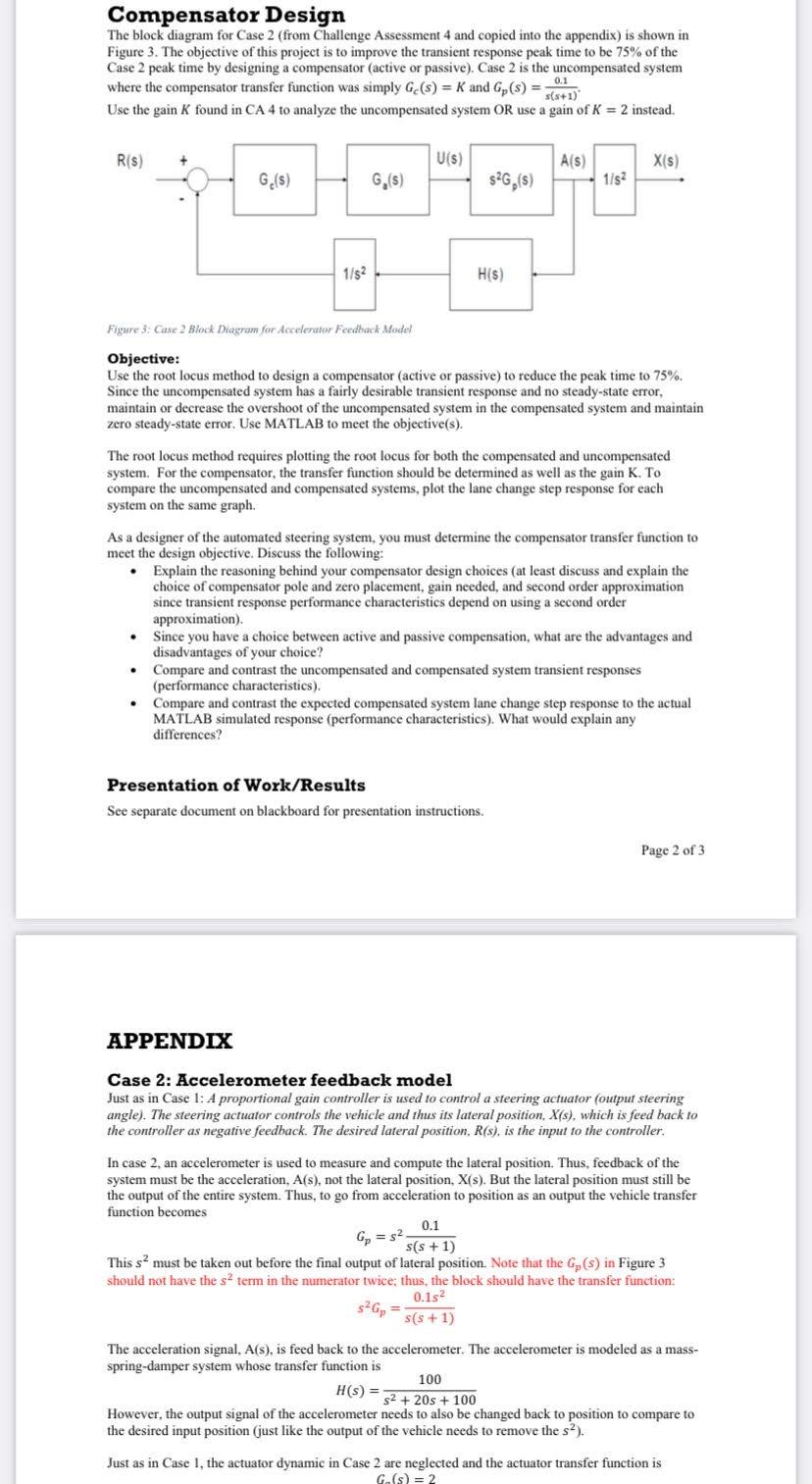 Compensator Design The block diagram for Case 2 (from | Chegg.com