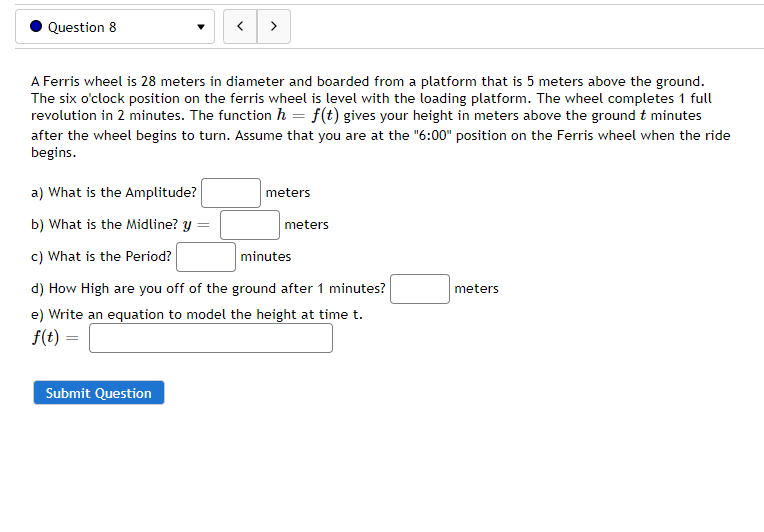 Solved Question 8 A Ferris wheel is 28 meters in | Chegg.com