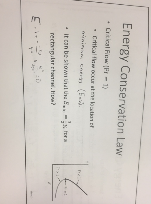 Solved Critical Flow (Fr = l) Critical flow occur at the | Chegg.com