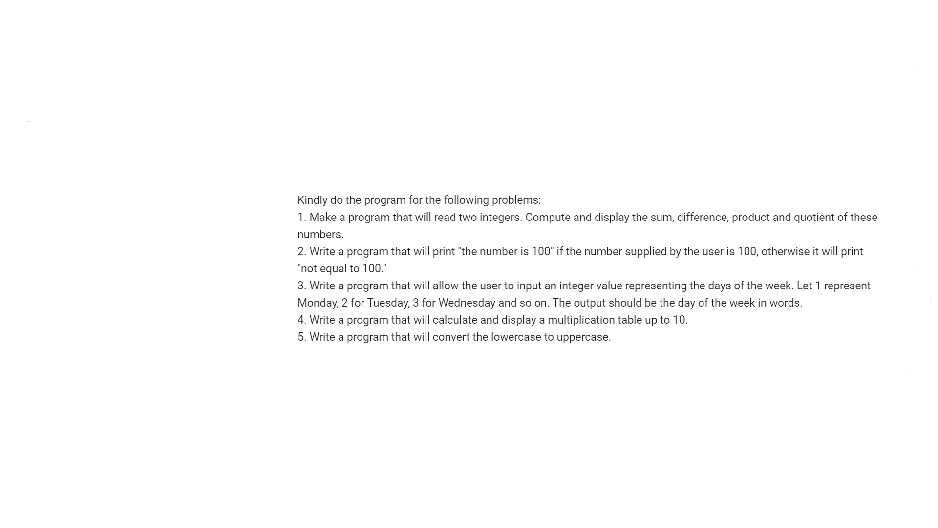 Kindly do the program for the following problems: 1. | Chegg.com