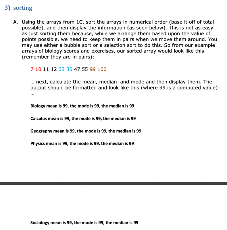 3) sorting A. Using the arrays from 1c, sort the | Chegg.com