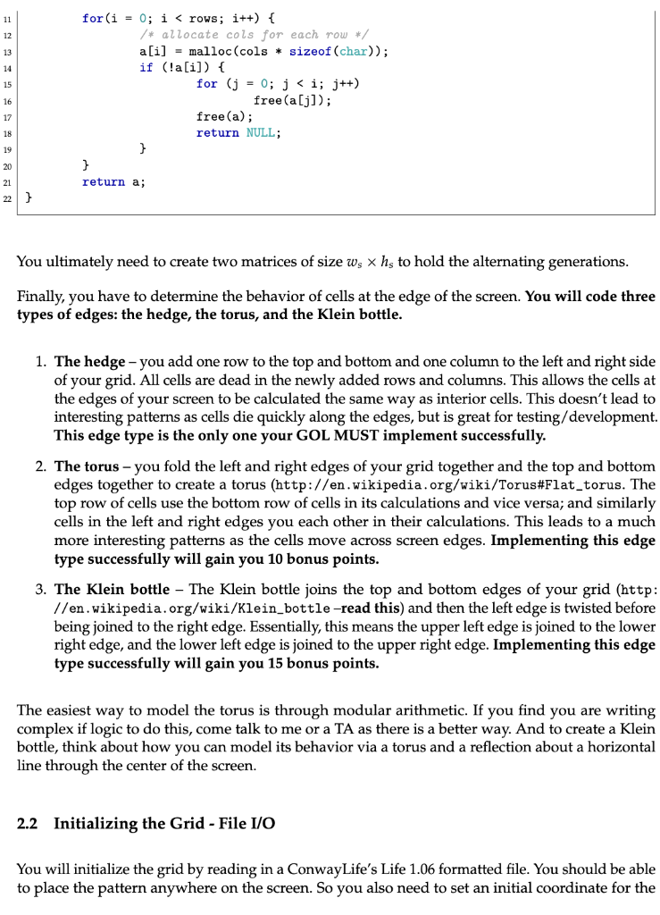 Solved 1 Conway's Game of Life Your project is to write a | Chegg.com