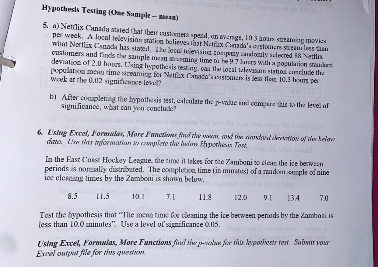 Solved Hypothesis Testing (One Sample - mean) 5. a) Netflix | Chegg.com