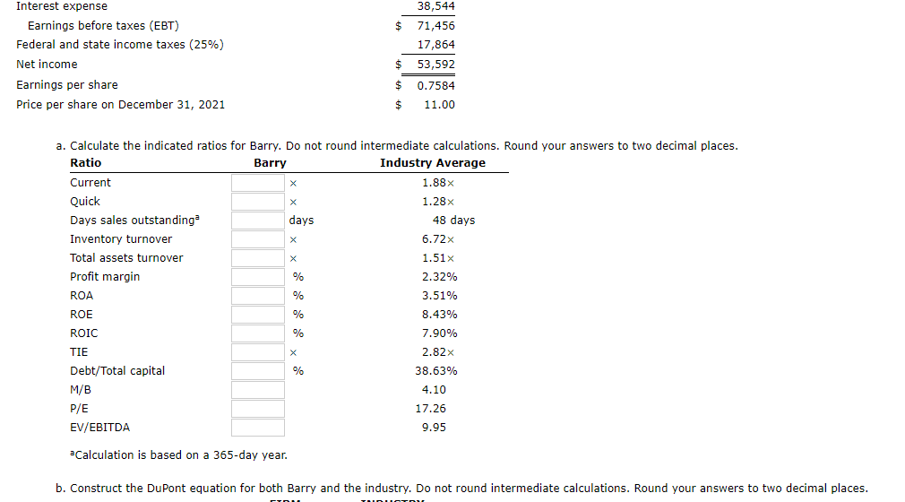 Solved Data for Barry Computer Co. and its industry averages | Chegg.com