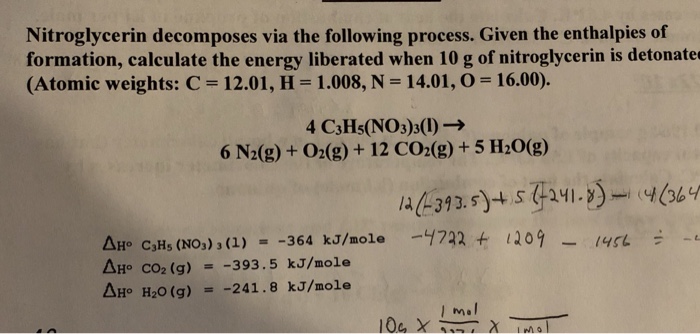 Solved Nitroglycerin decomposes via the following process. | Chegg.com