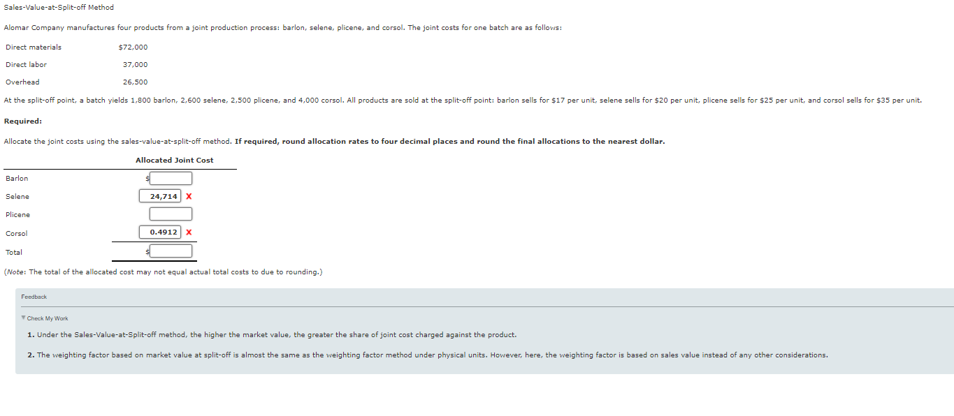 Solved Sales-Value-at-Split-off Method Alomar Company | Chegg.com