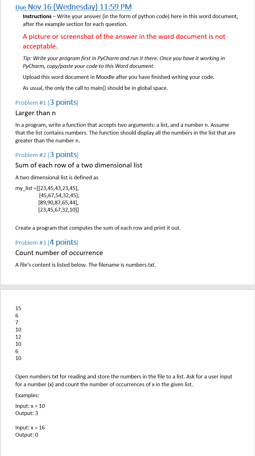 Solved Due Nov 16 (Wednesday) 11:59 PM Instructions - Write | Chegg.com
