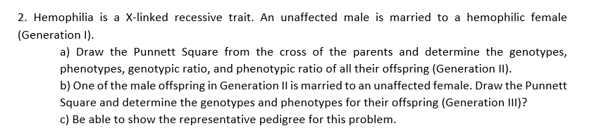 Solved 2. Hemophilia is a X-linked recessive trait. An | Chegg.com