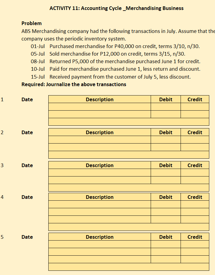 Solved ACTIVITY 11: Accounting Cycle _Merchandising Business | Chegg.com