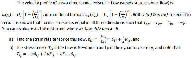 The velocity profile of a two-dimensional Poiseuille | Chegg.com