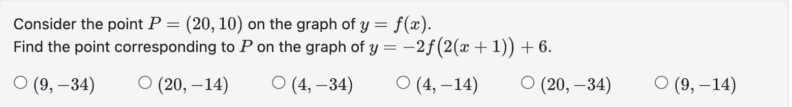 Solved Consider the point P=(20,10) on the graph of y=f(x). | Chegg.com
