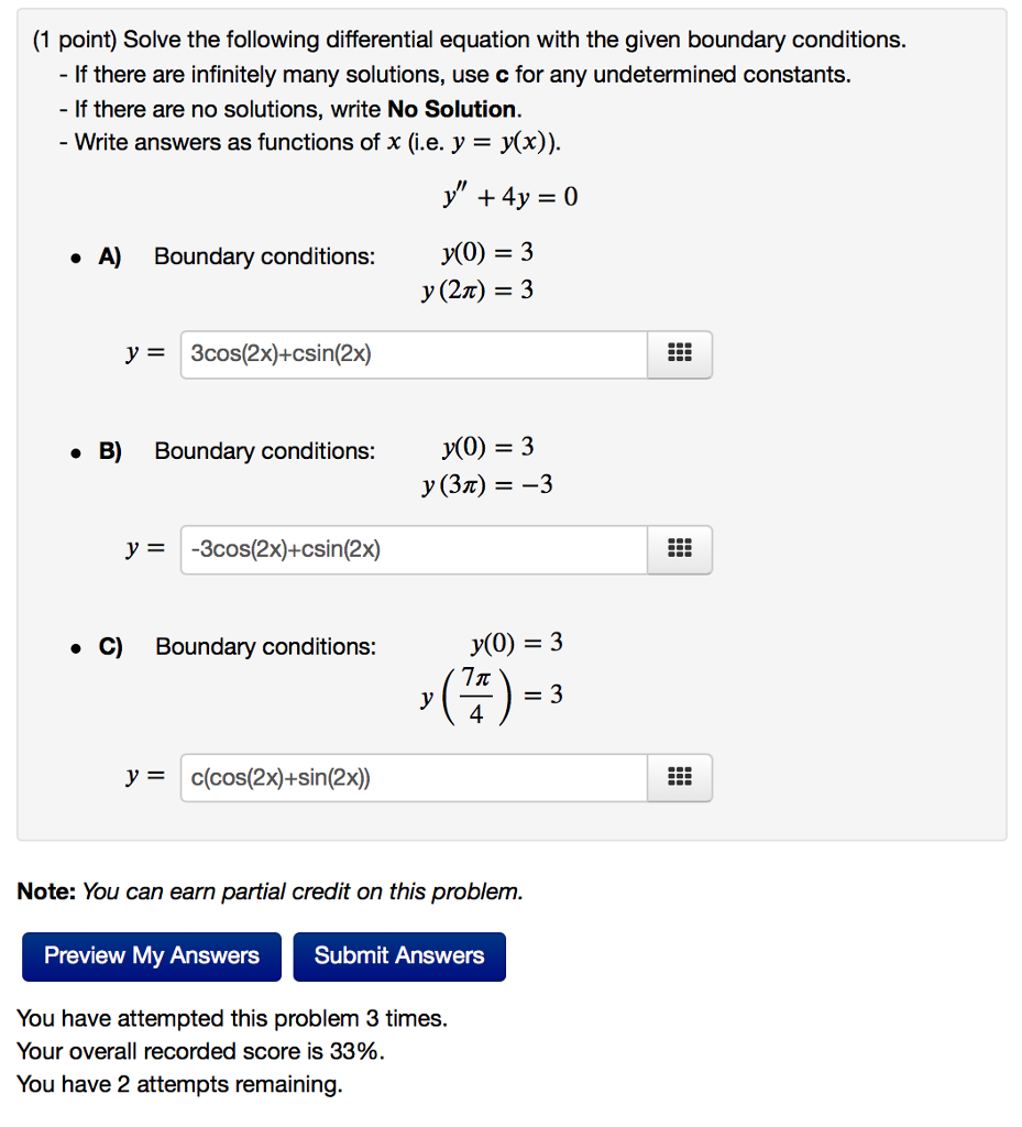 Solved (1 point) Solve the following differential equation | Chegg.com