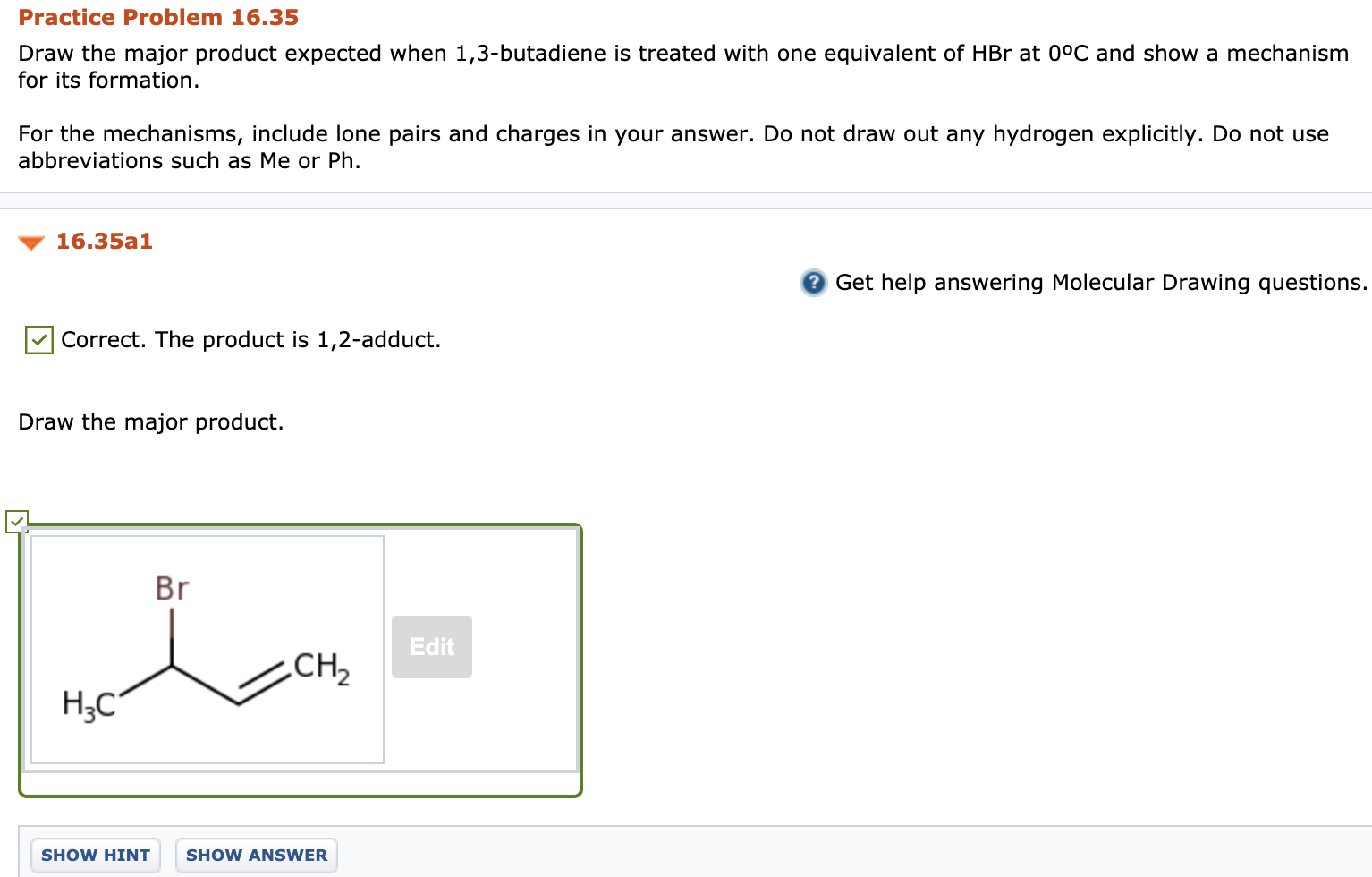Solved Practice Problem 16.35 Draw the major product | Chegg.com