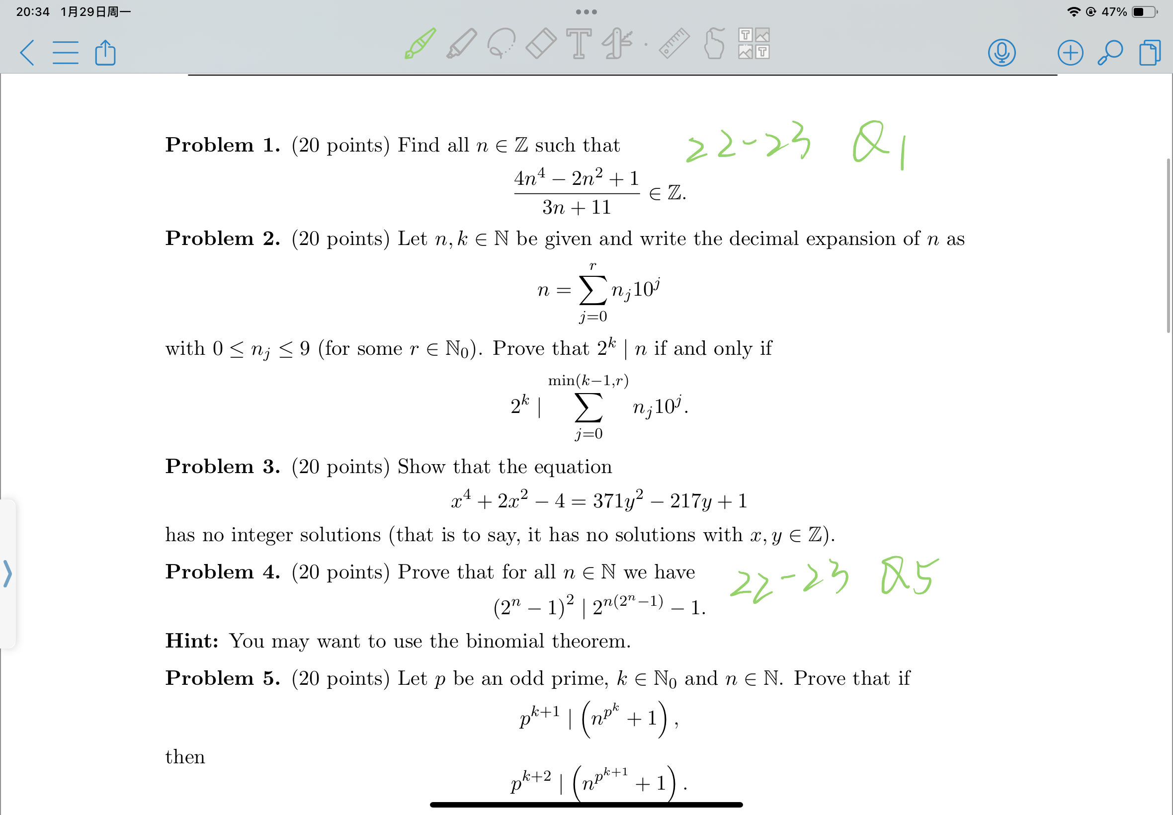 Solved Problem 1. (20 points) Find all ninZ such | Chegg.com